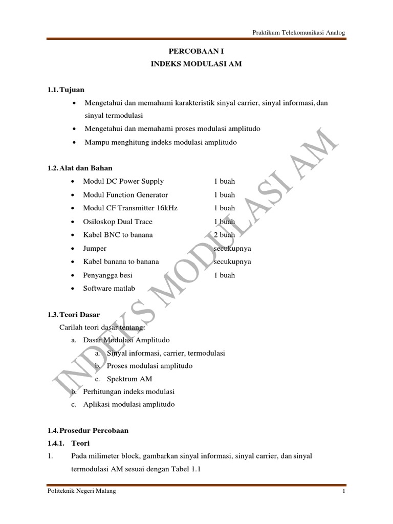 Percobaan I - Indeks Modulasi Am-Dikonversi | PDF
