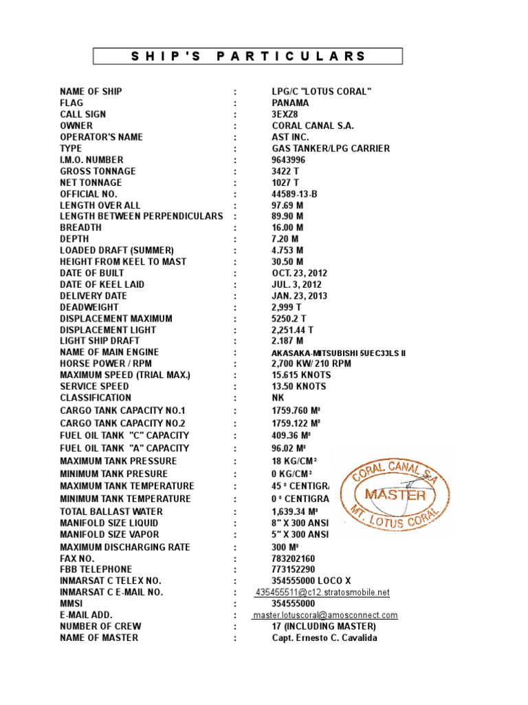 Ships Particular | PDF | Tonnage | Ships