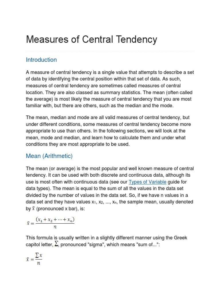 Measures of Central Tendency | PDF | Mean | Mode (Statistics)