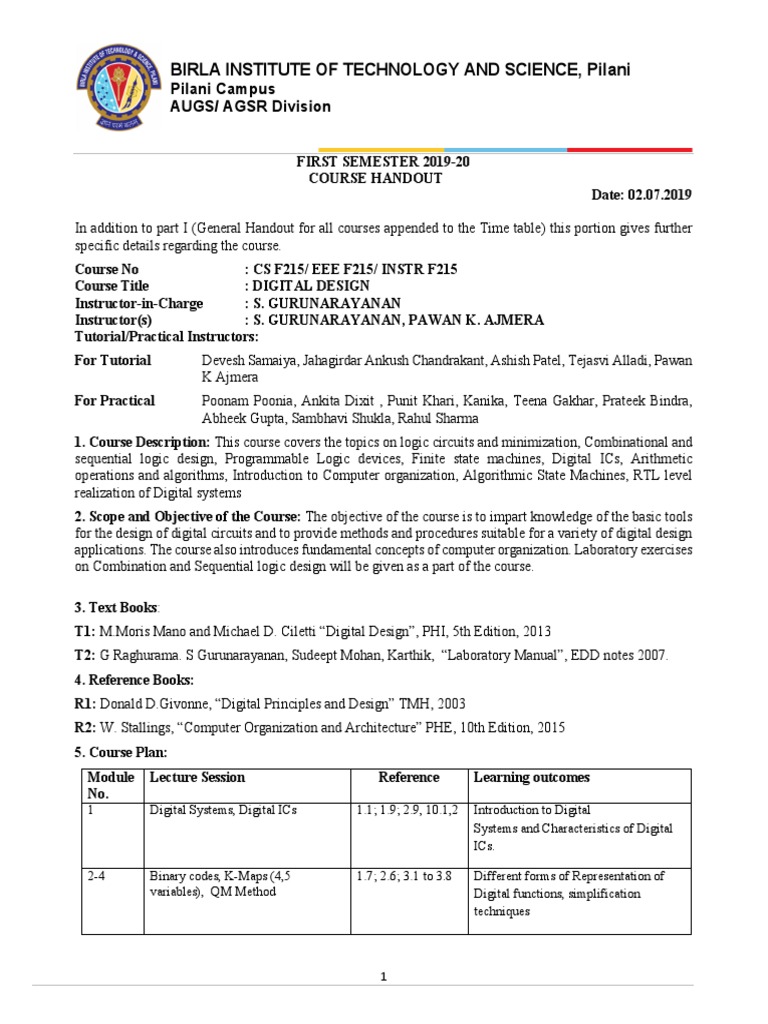 Bits Pilani | PDF | Hardware Description Language | Digital Electronics
