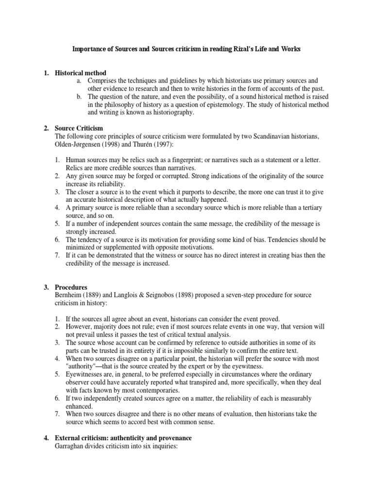Importance of Sources and Sources Criticism in Reading Rizal's Life and ...