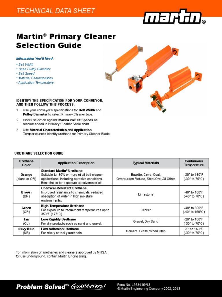 Martin Primary Cleaner Selection Guide: Technical Data Sheet | PDF ...