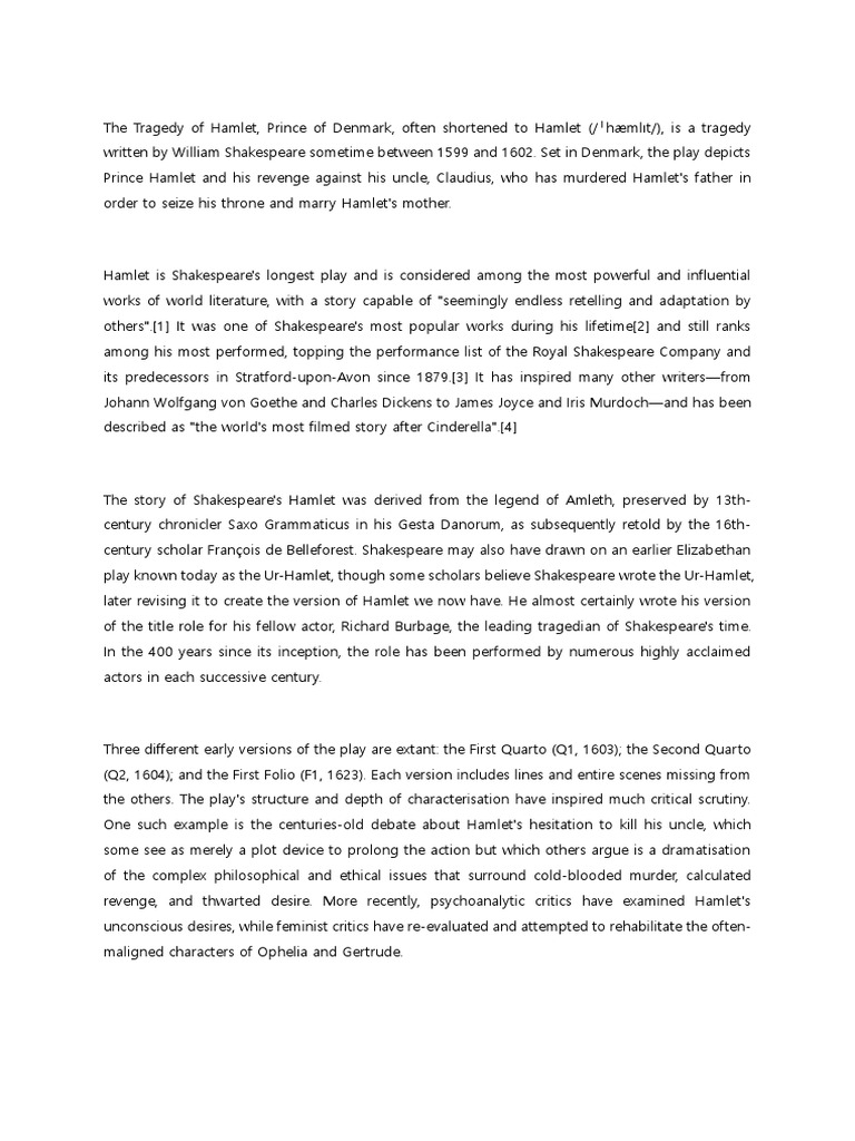 Hamlet Wikipedia | PDF | Hamlet | Plays Based On European Myths And Legends