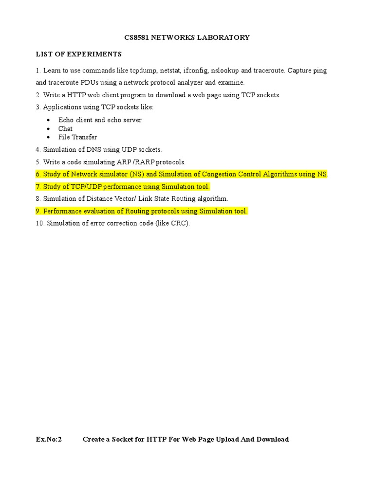 Cs8581 Networks Laboratory List of Experiments | PDF | Network Socket | Domain Name System