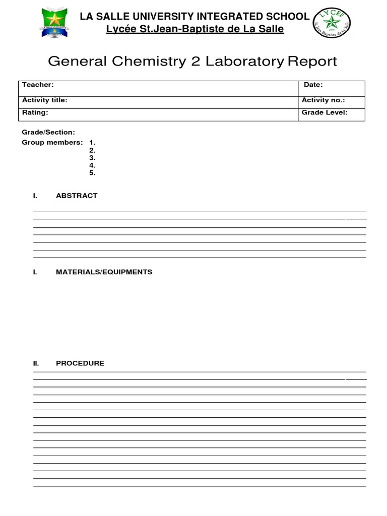 General Chemistry 2 Laboratory Report: La Salle University Integrated ...