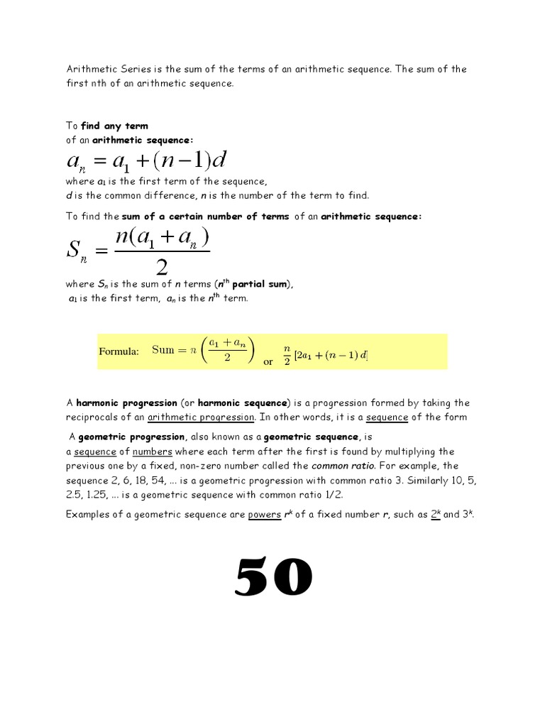 Arithmetic and Geometric Series Formulas | PDF