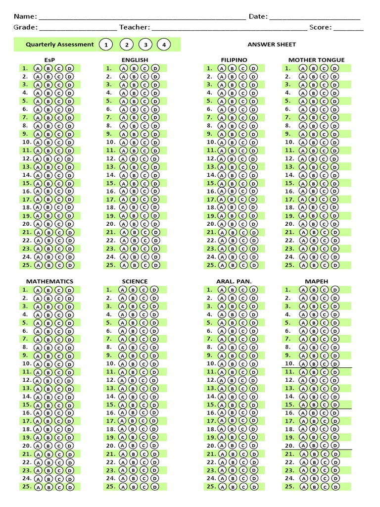 Answer Sheet LAPG Format | PDF | Educational Assessment And Evaluation ...
