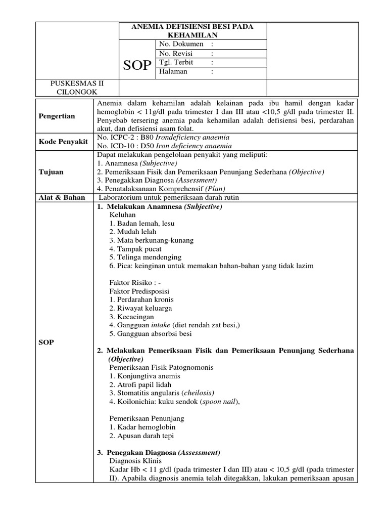 SOP Anemia Pada Kehamilan | PDF