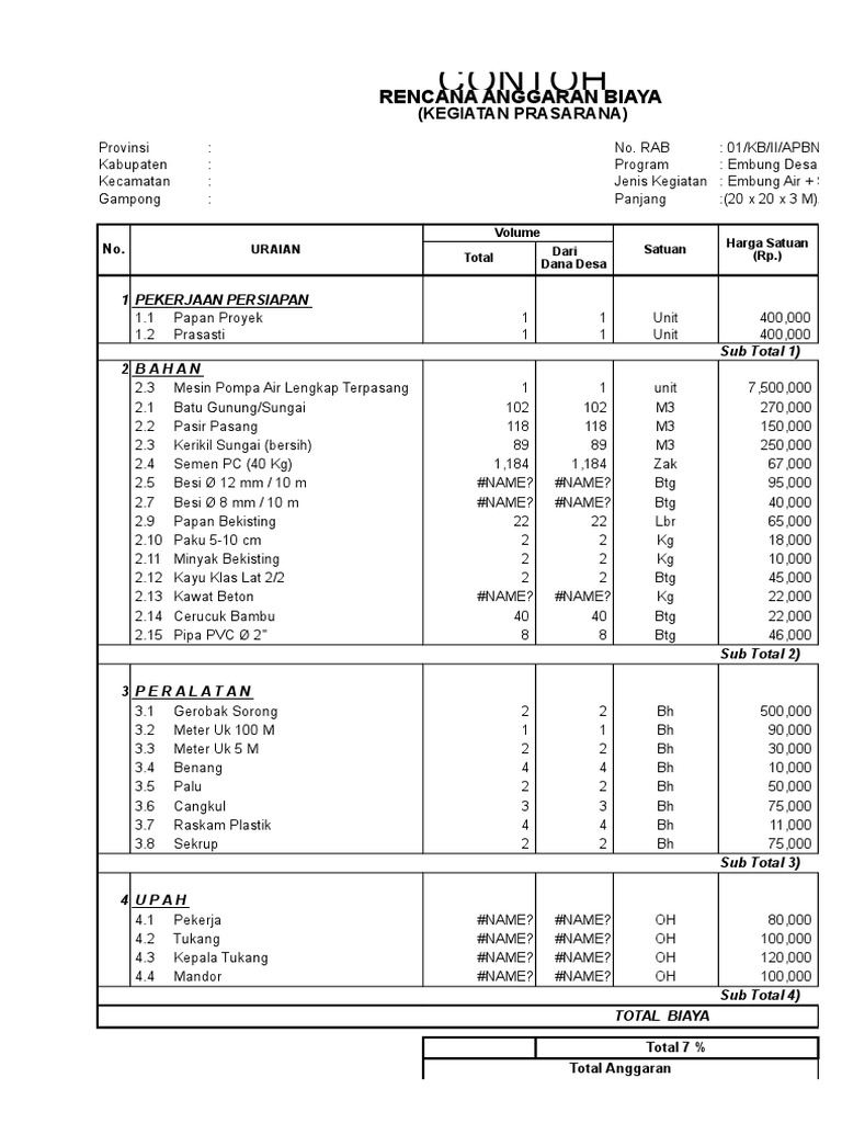 Contoh RAB Embung Desa 2018 | PDF Contoh RAB Embung Desa 2018 | PDF