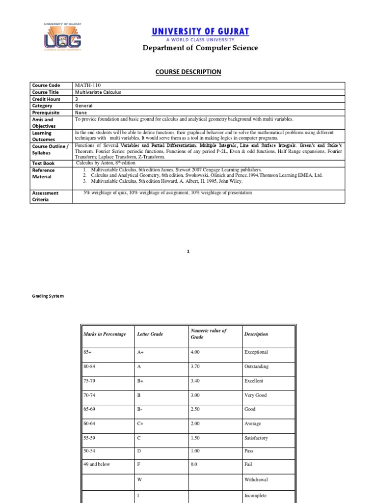 Department of Computer Science: Course Description | PDF | Derivative ...