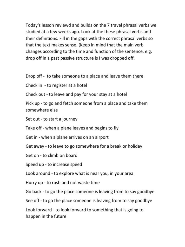 Travel Phrasal Verbs | PDF