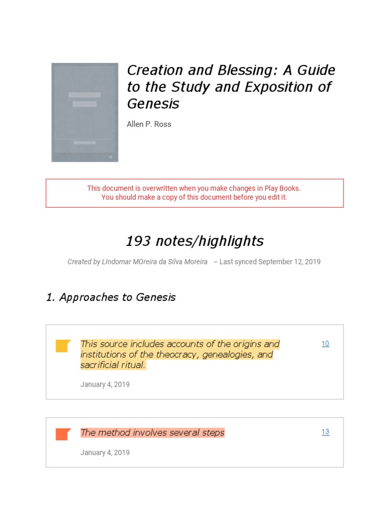Notes From "Creation and Blessing: A Guide To The Study and Exposition ...