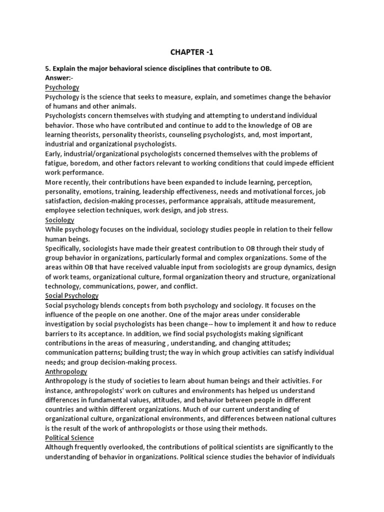 Chapter - 1: 5. Explain The Major Behavioral Science Disciplines That ...