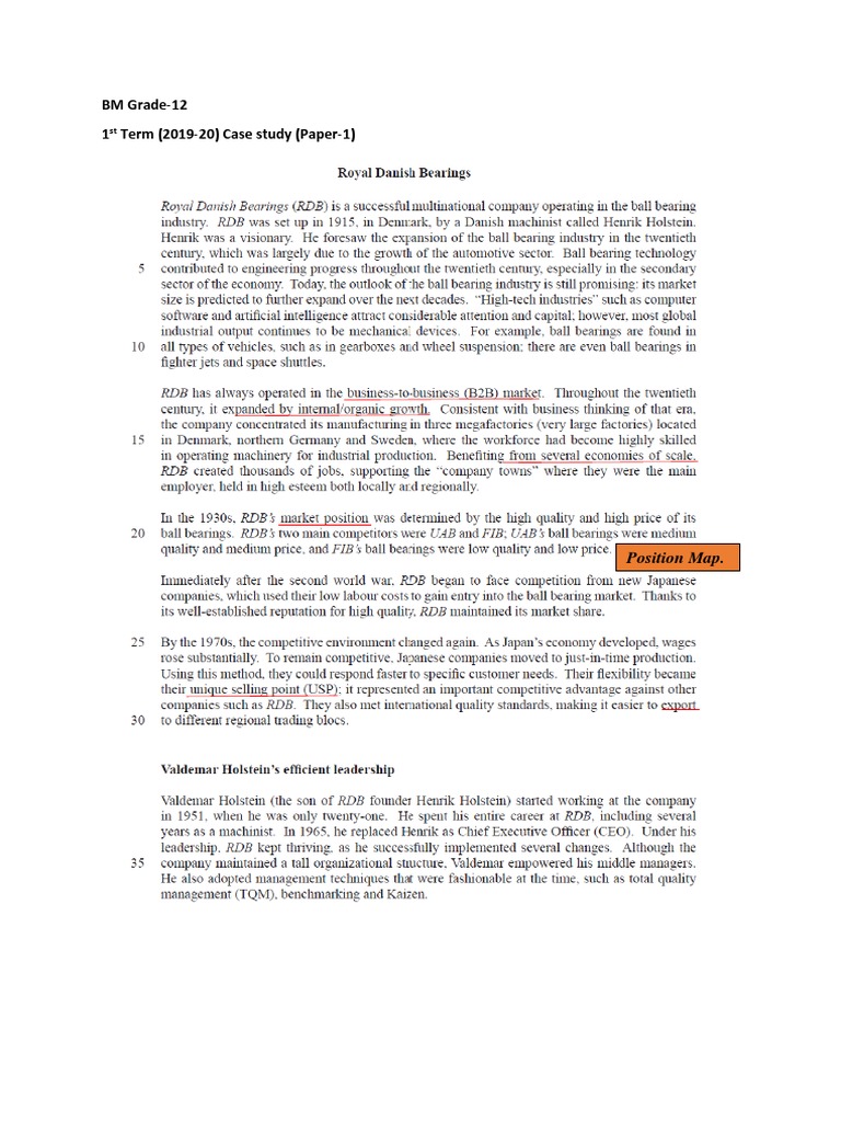 BM Grade-12 1 Term (2019-20) Case Study (Paper-1) : Position Map | PDF ...