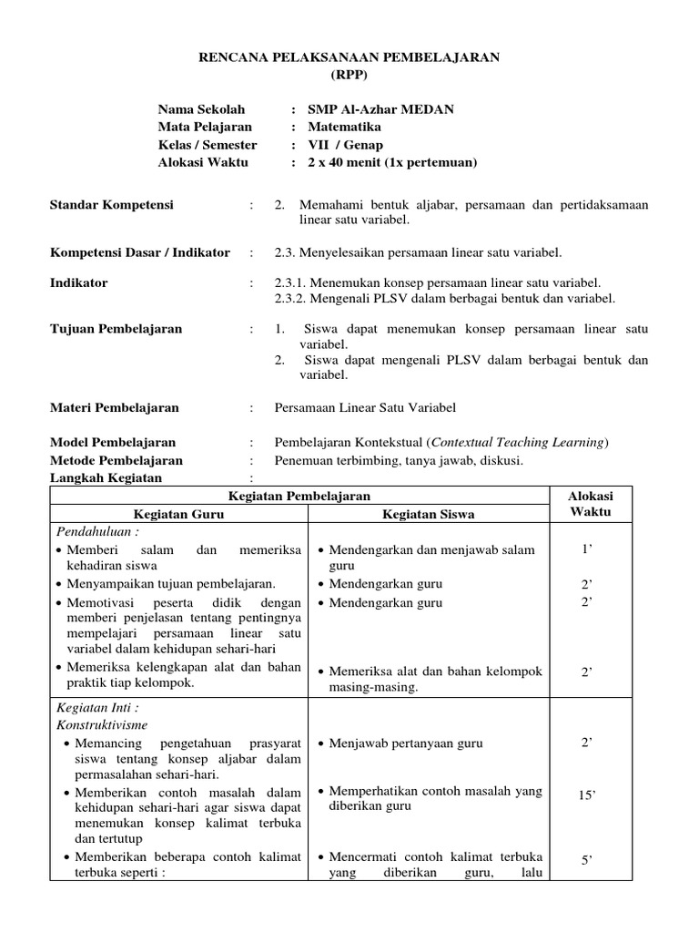 RPP PLSV Model CTL | PDF