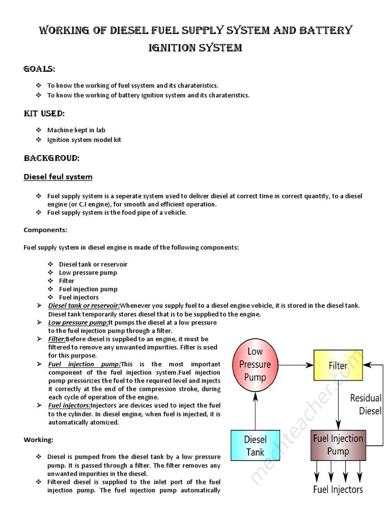 Working of Diesel Fuel Supply System and Ignition System | PDF | Diesel ...