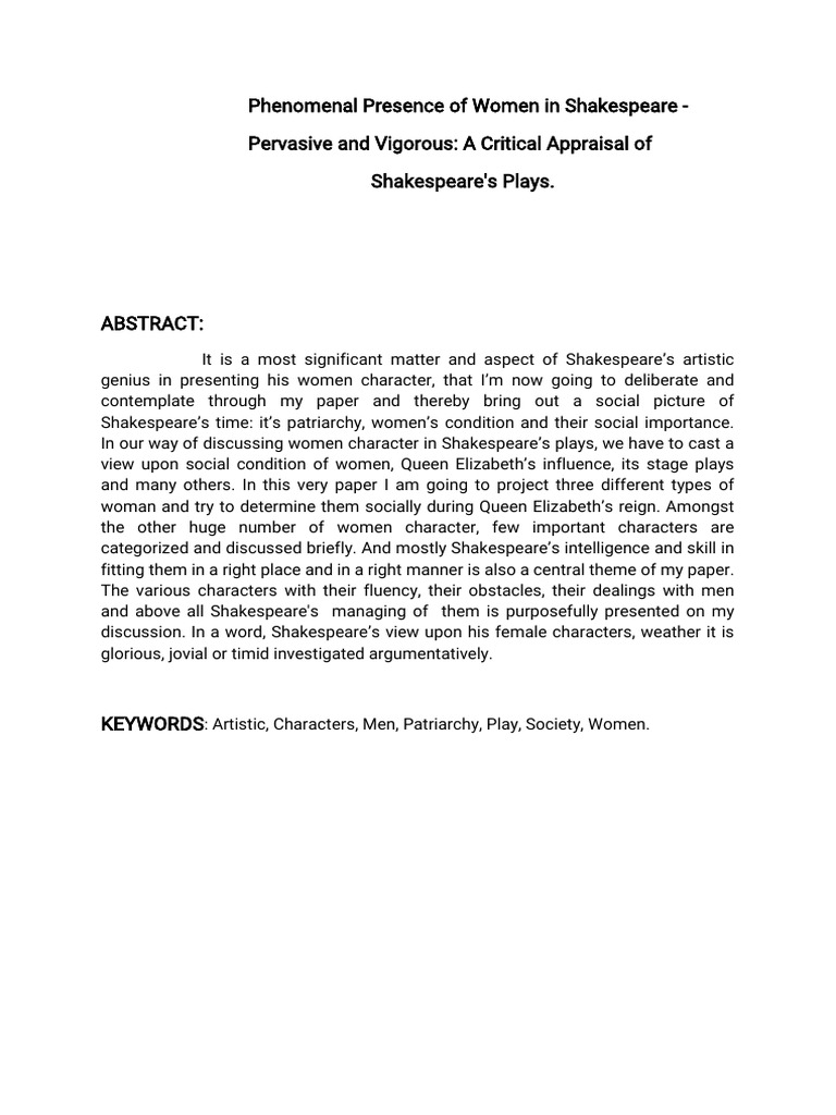 Women in Shakespeare: A Critical Study | PDF | Shakespearean Characters ...