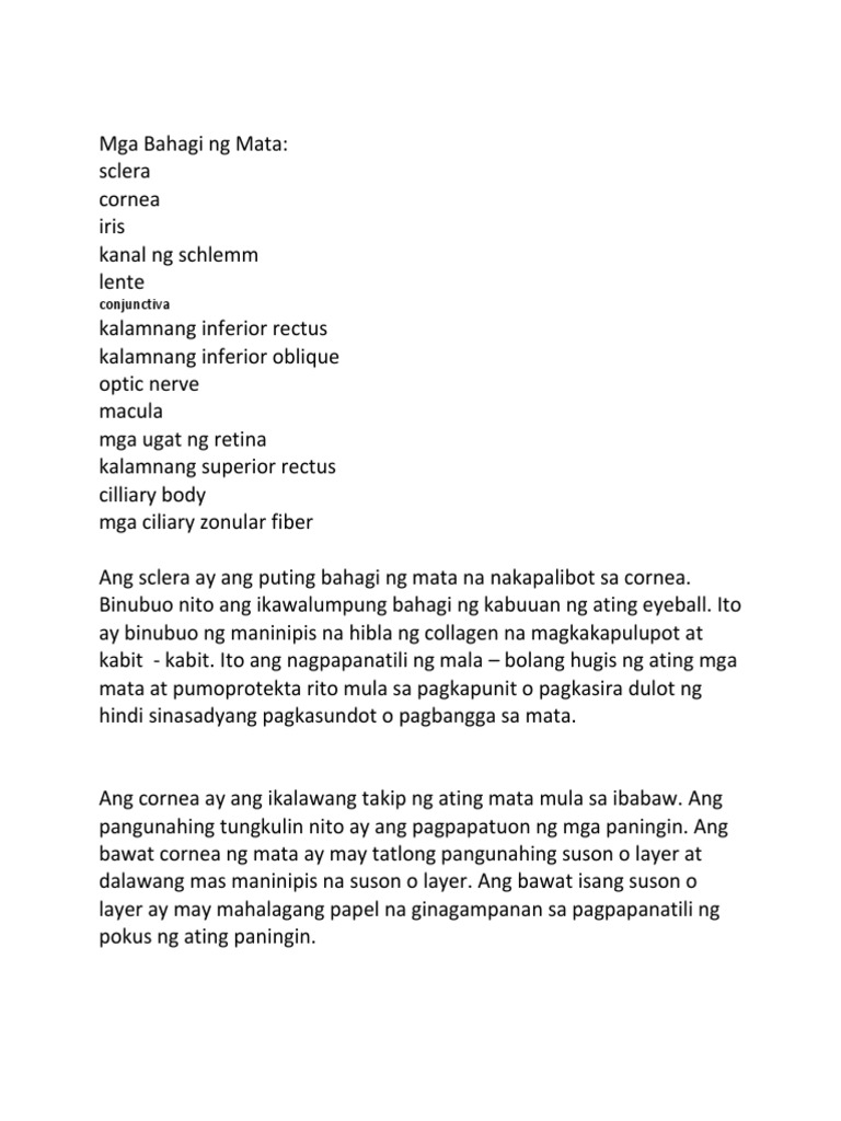 Mga Bahagi NG Mata | PDF Mga Bahagi NG Mata | PDF