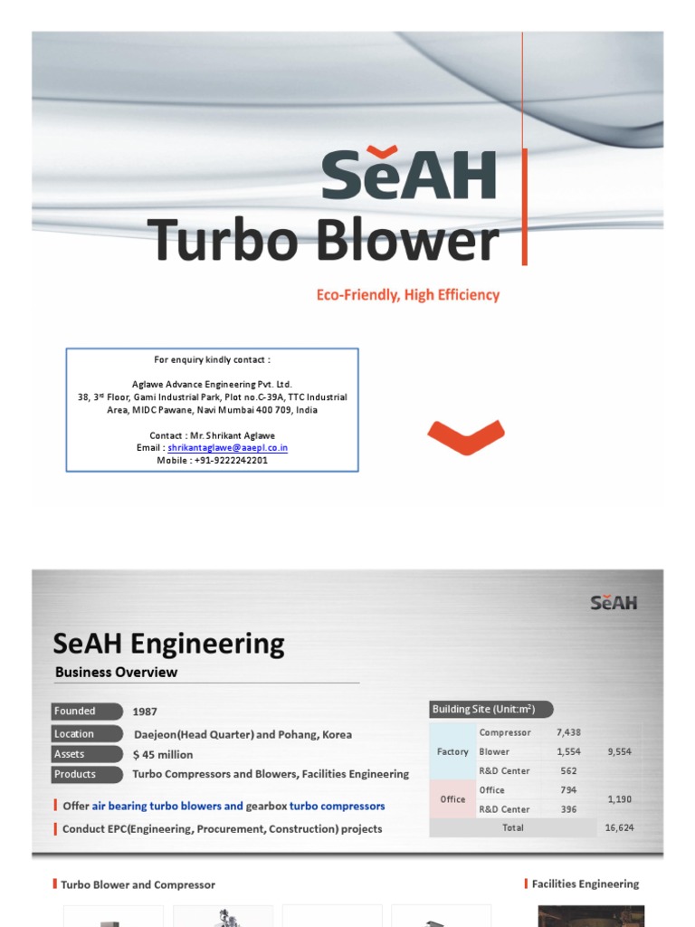 Catalogue SeAH Engineering - Turbo Air Blower PDF | PDF | Turbocharger | Gases