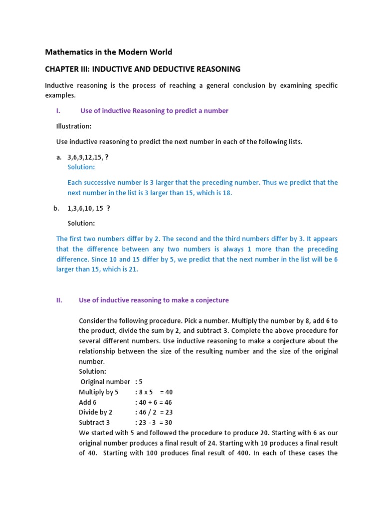 Inductive and Deductive Reasoning Logic Puzzle | PDF | Deductive ...