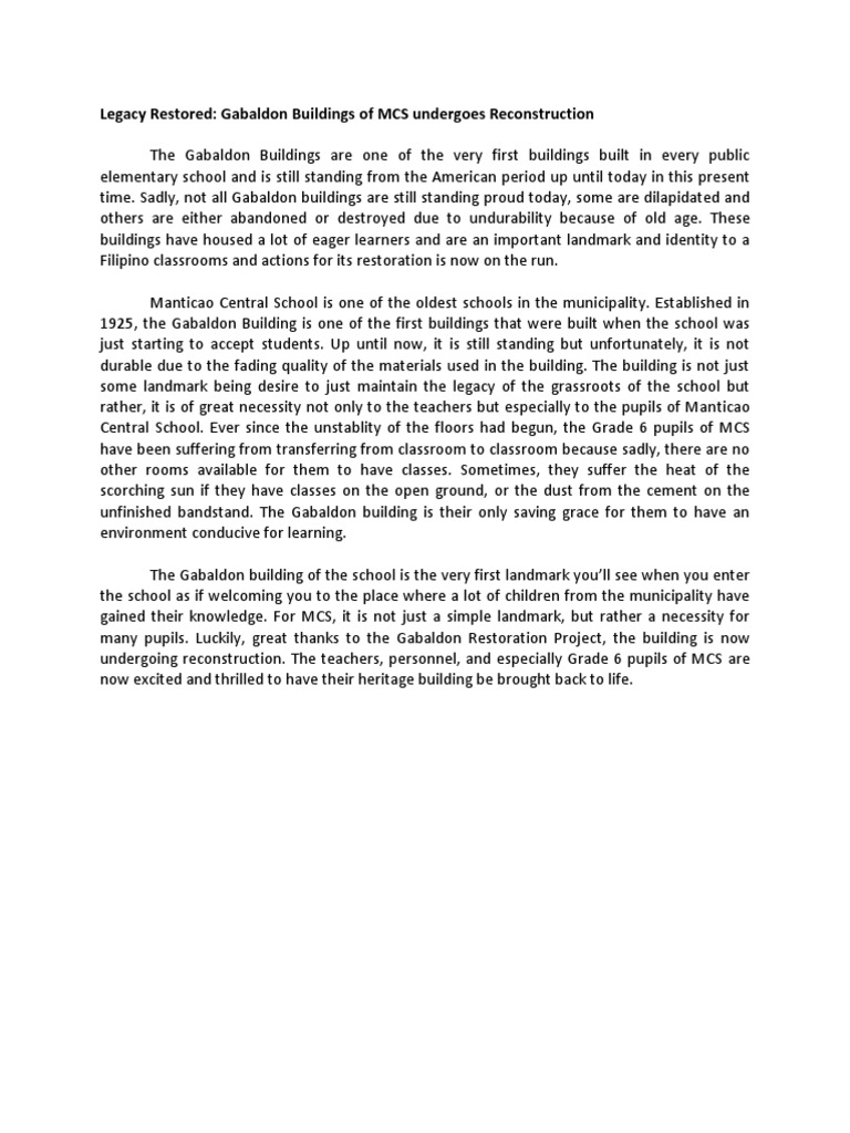 Return of Gabaldon Buildings in Public Schools | PDF | Classroom | Teaching