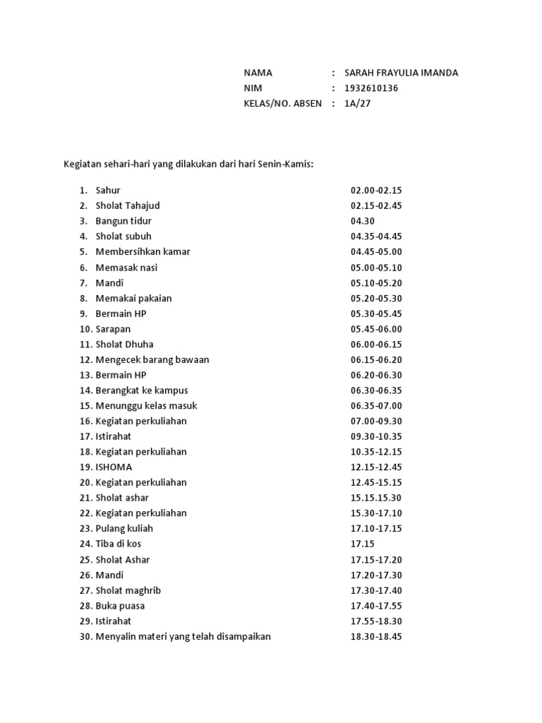 Tugas Kegiatan Sehari-Hari | PDF