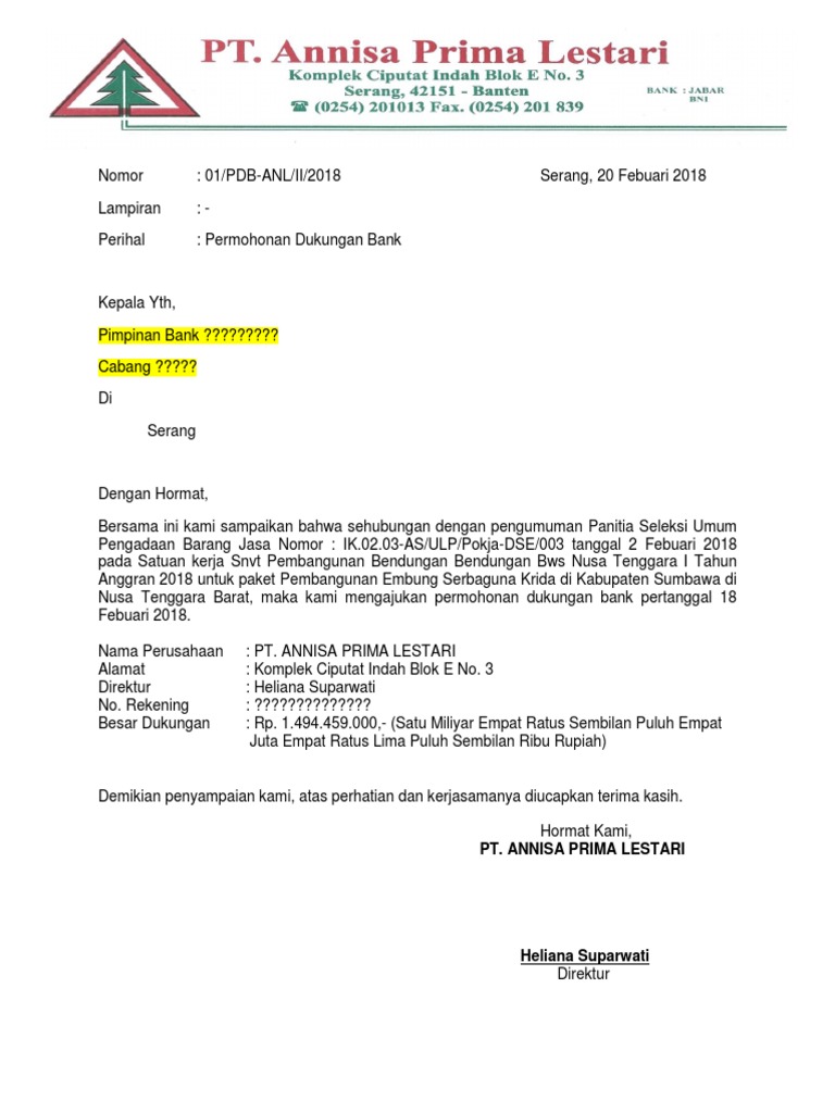 Surat Dukunagn Bank | PDF