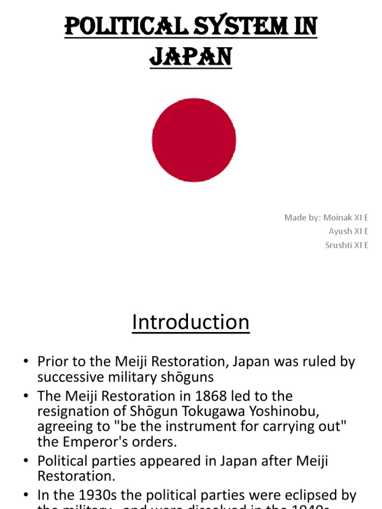 Political System in Japan: Made By: Moinak XI E Ayush XI E Srushti XI E ...