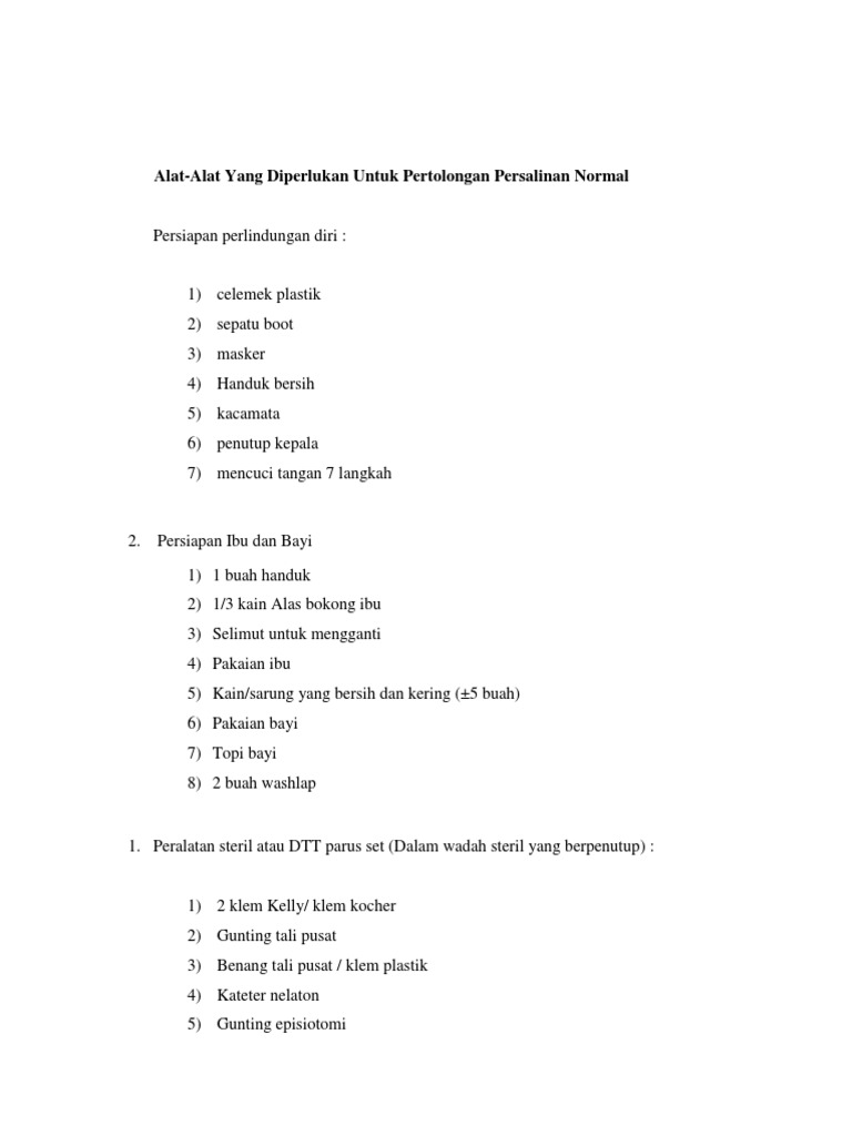 Alat Persalinan Normal dan Prosedurnya | PDF | Kesehatan Holistik
