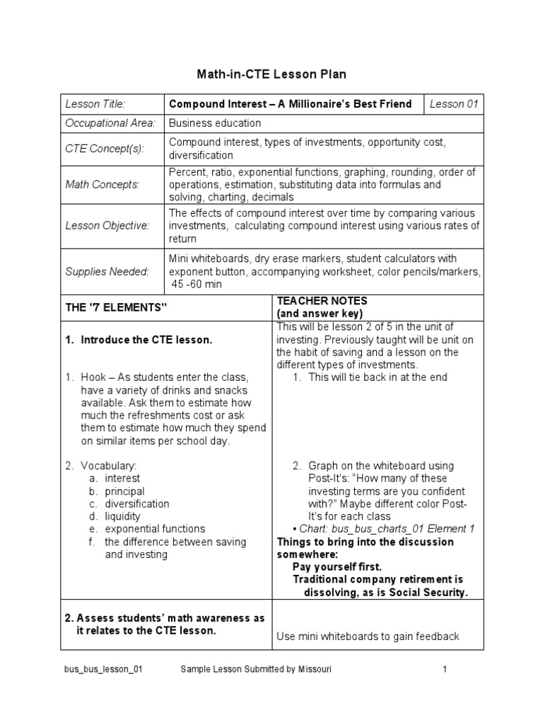 Math-in-CTE Lesson Plan: Lesson Title: Lesson 01 Occupational Area ...