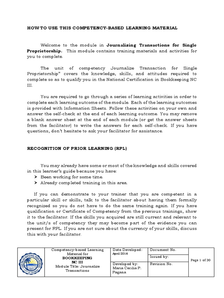 How To Use This Competency-Based Learning Material | PDF | Debits And ...