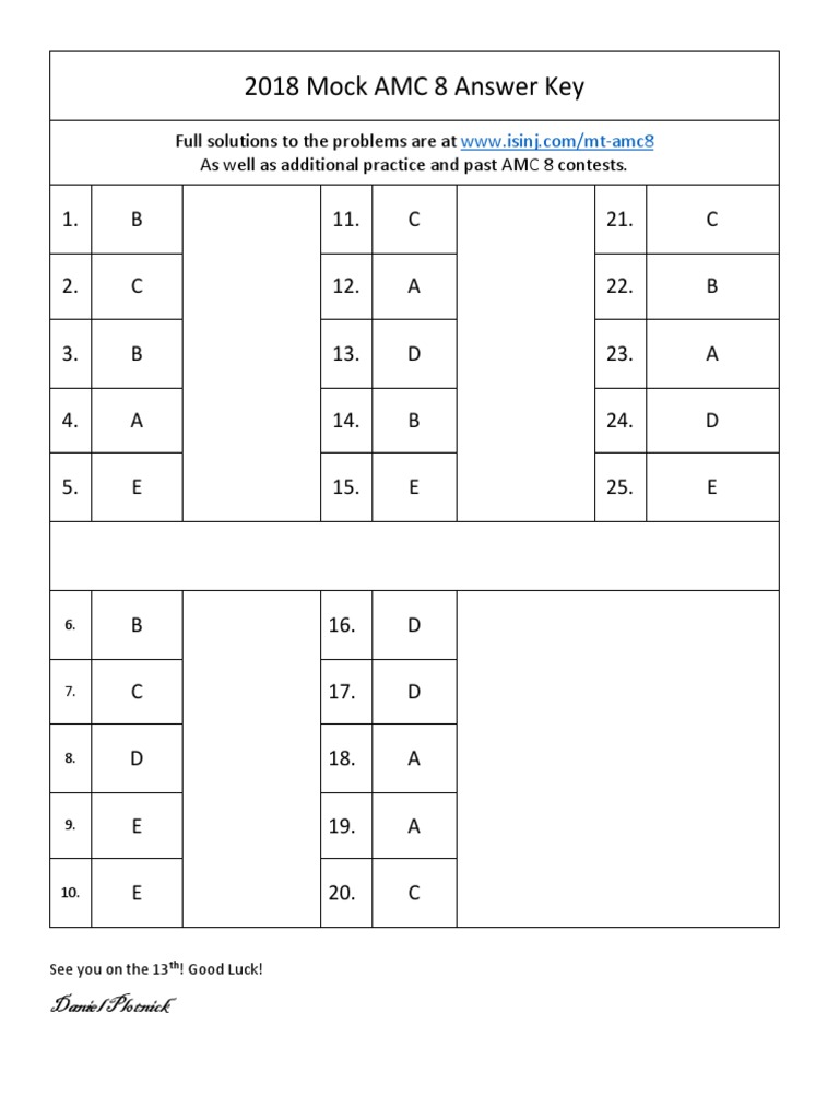 2018 AMC 8 Answer Key | PDF