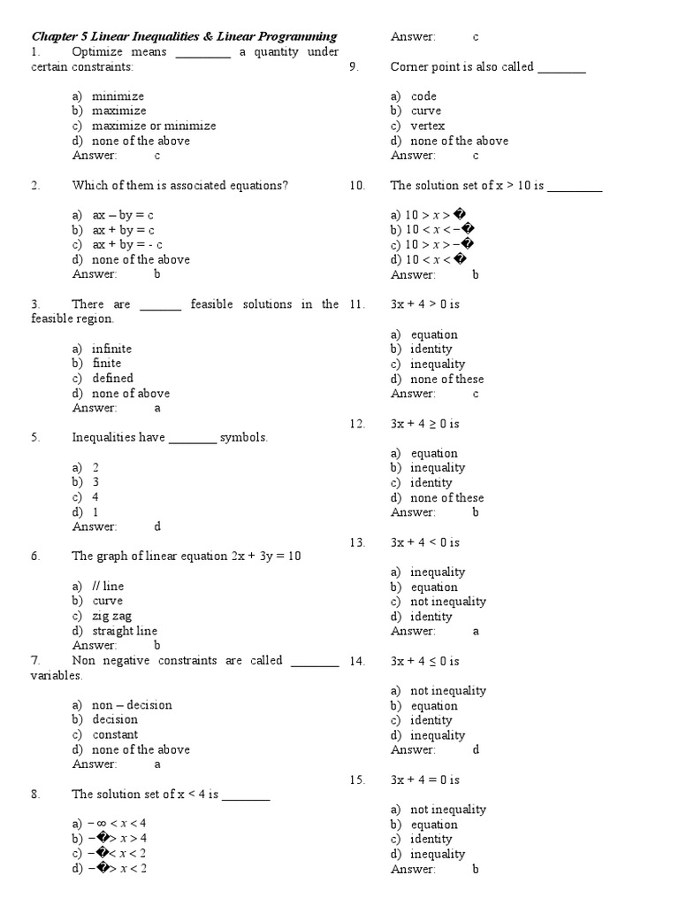Chap 5 Linear Inequalities Linear Programming | PDF | Equations ...
