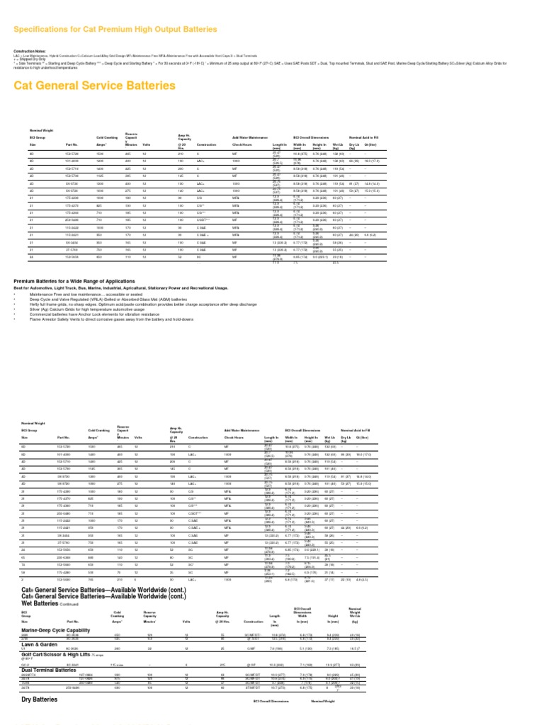 Datasheet Bateria CAT | PDF | Energy Storage | Galvanic Cells