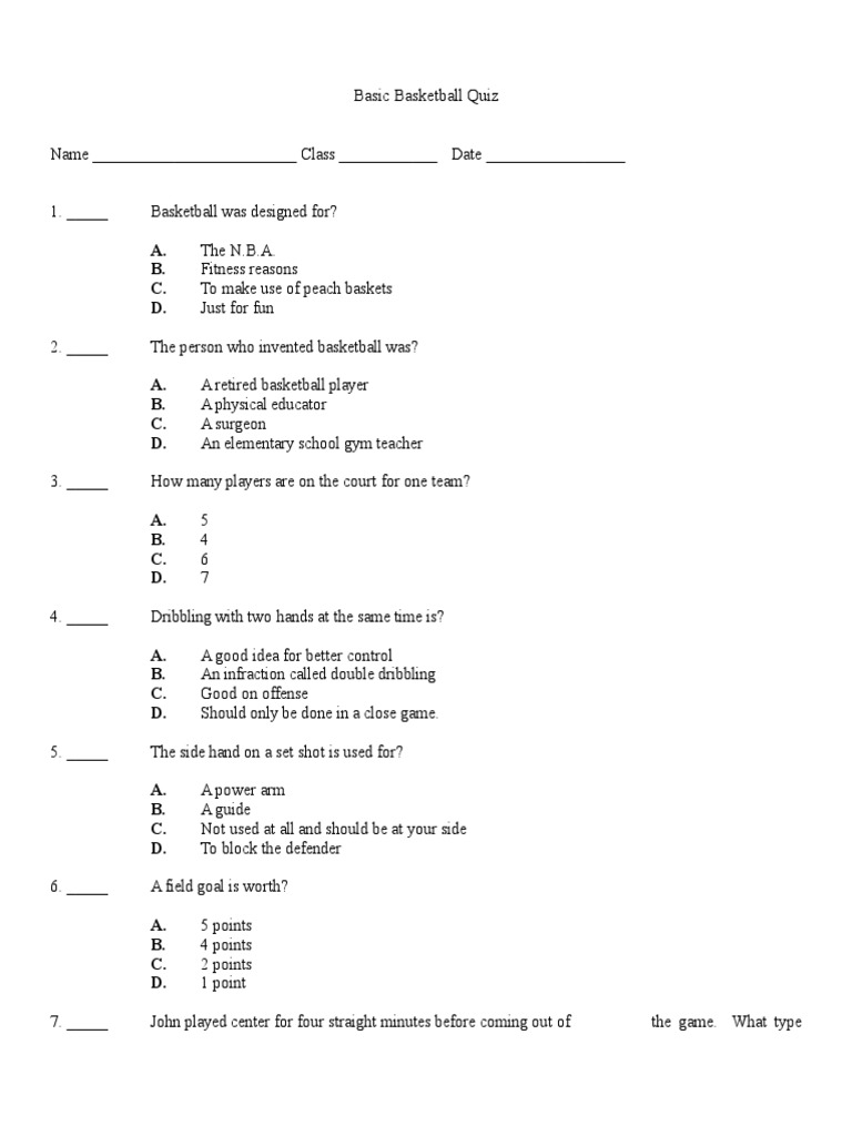 Pe Basketball Written Quiz Basic | PDF | Sports | Team Sports