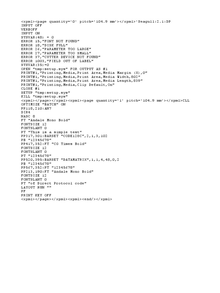 Setup and print test page with barcodes | PDF