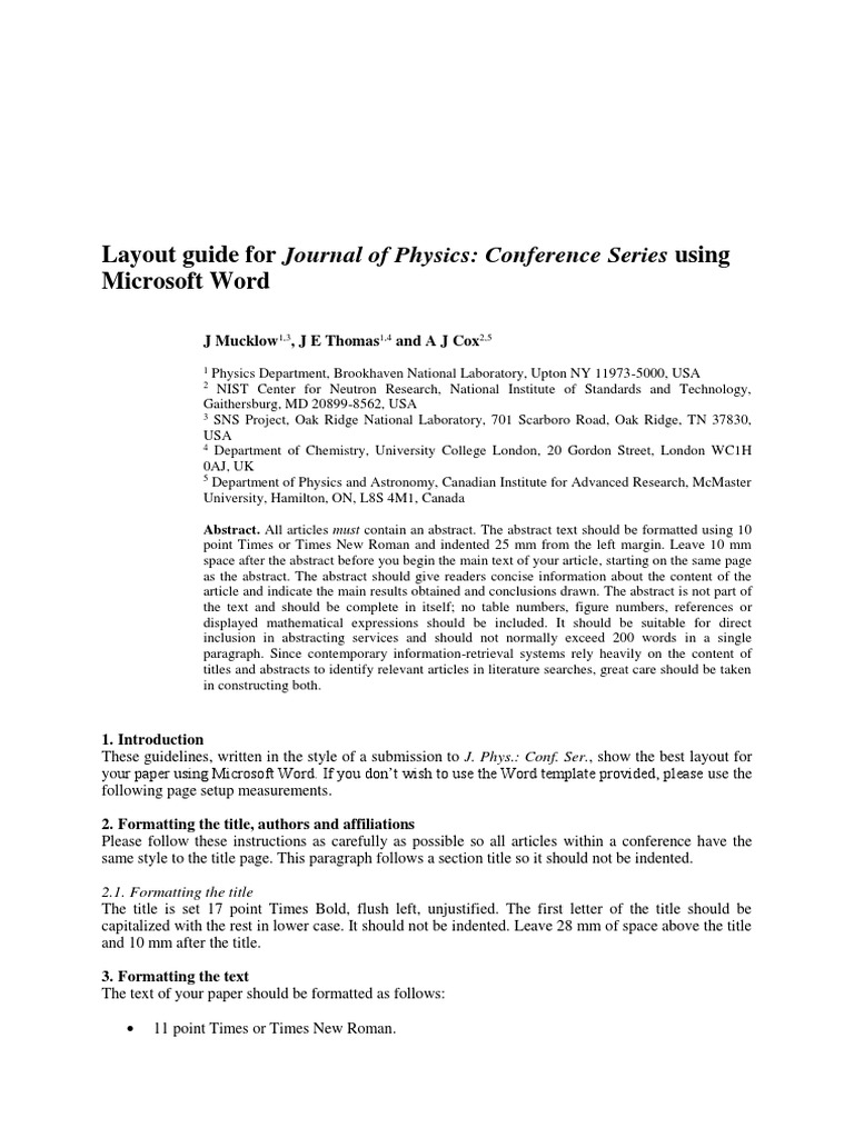 Layout Guide For Journal of Physics: Conference Series Using Microsoft ...