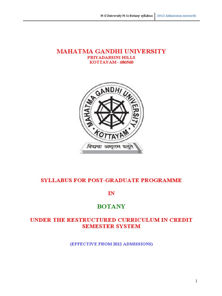 MSC Botany | PDF | Course Credit | University And College Admission