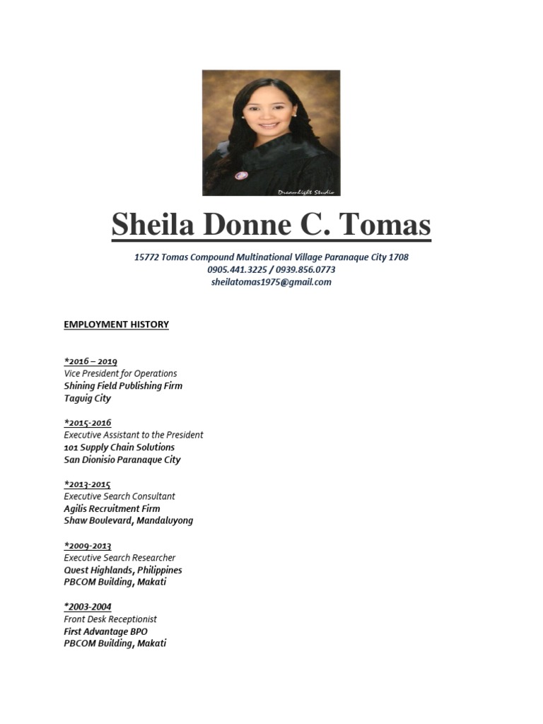Sheila Donne C. Tomas: Employment History | PDF | Social Science