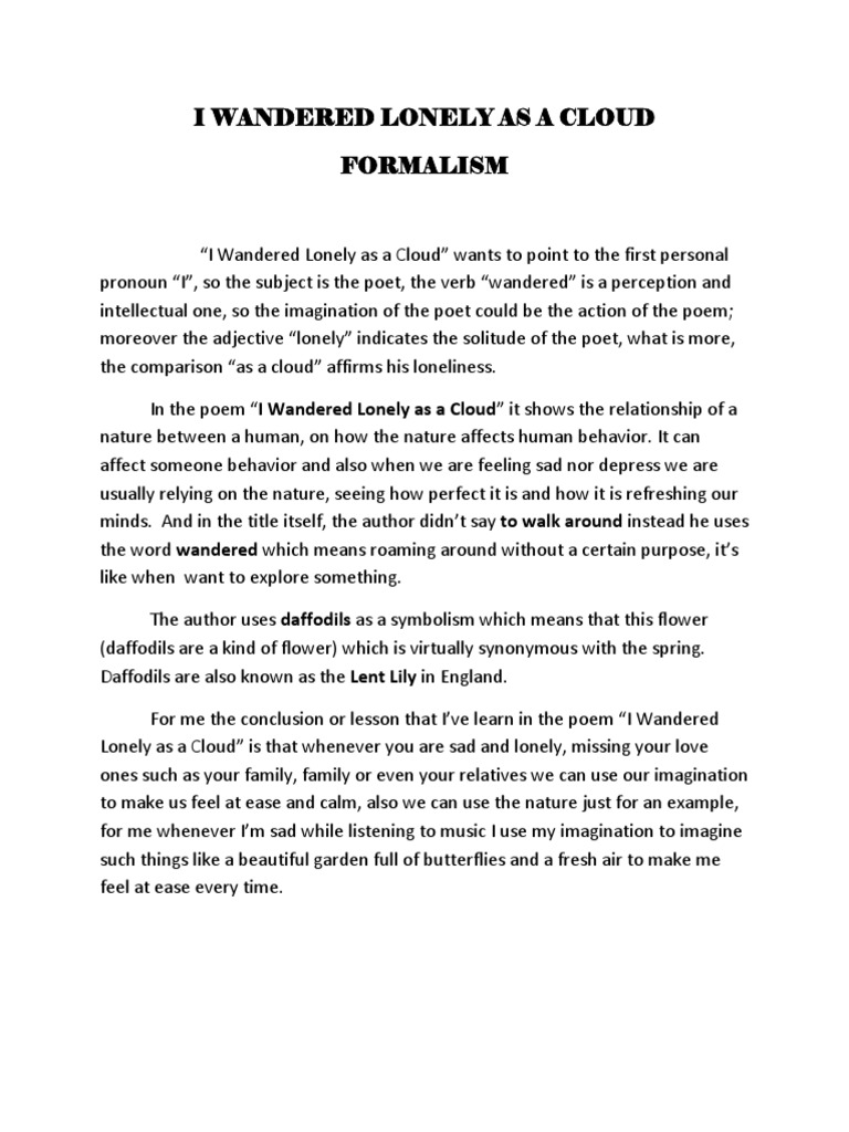 I Wandered Lonely As A Cloud Formalism | PDF