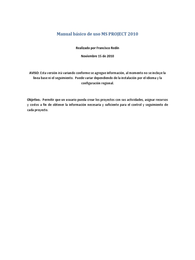 Manual Básico de Uso Project 2010 | PDF | Ventana (informática ...