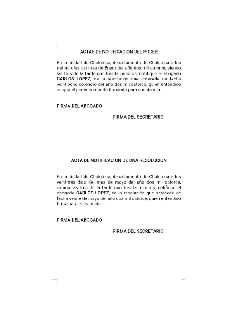 Actas de Notificacion de Poder | PDF