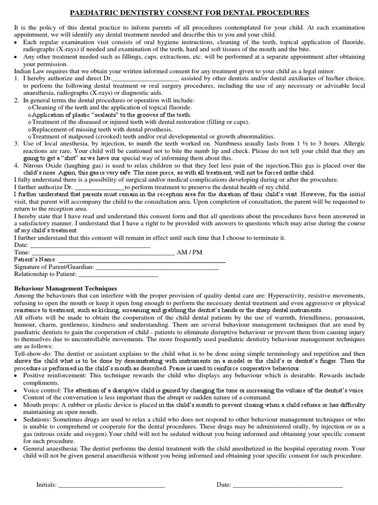 Pediatric Dentistry Consent For Dental Procedures | Download Free PDF ...