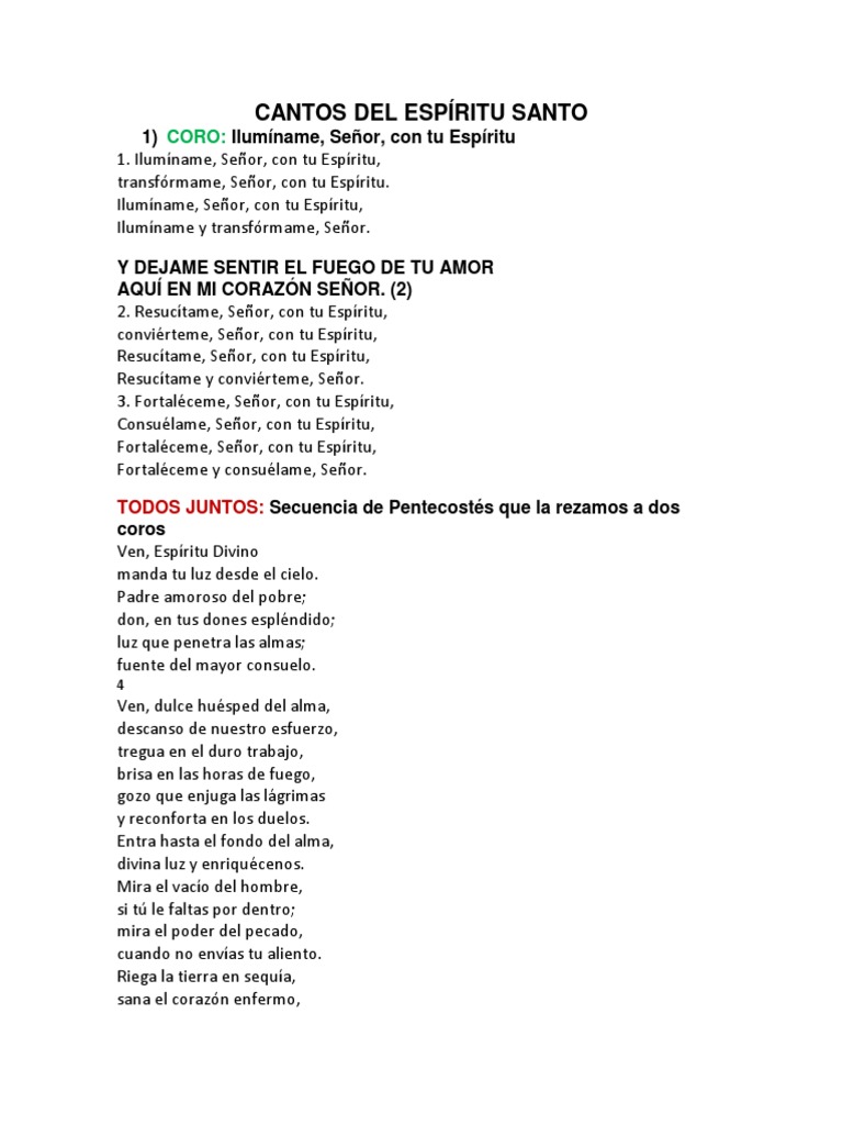 Cantos Del Espíritu Santo | PDF | espíritu Santo | Oración