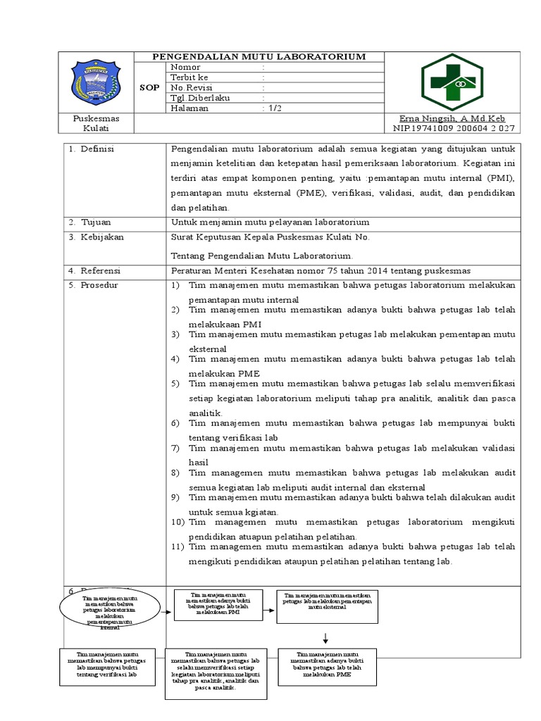 Sop Pengendalian Mutu Laboratorium | PDF