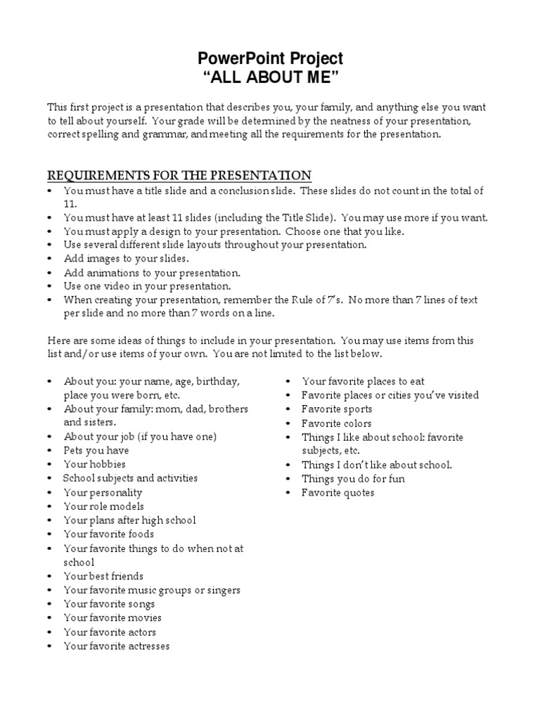 All About Me Presentation Guide | PDF | Cognition
