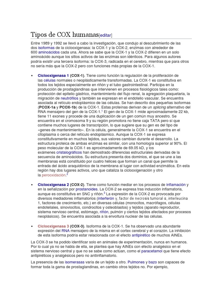 Tipos de COX Humanas | PDF | Biología Celular | Especialidades Medicas
