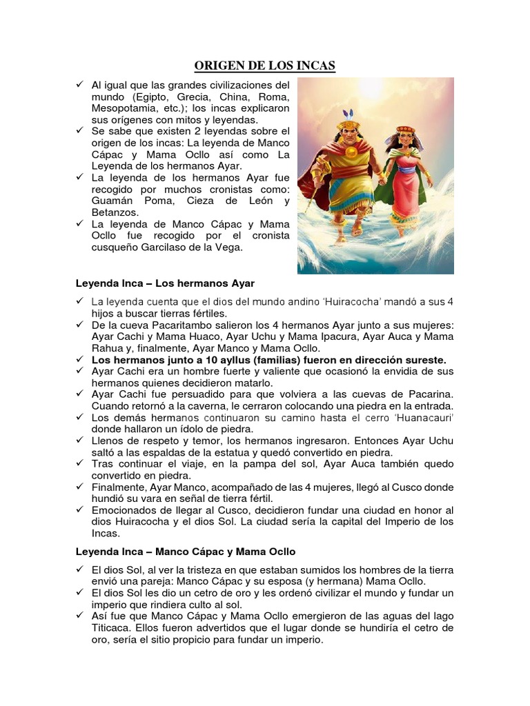 Origen de Los Incas | PDF | Imperio Inca | Perú
