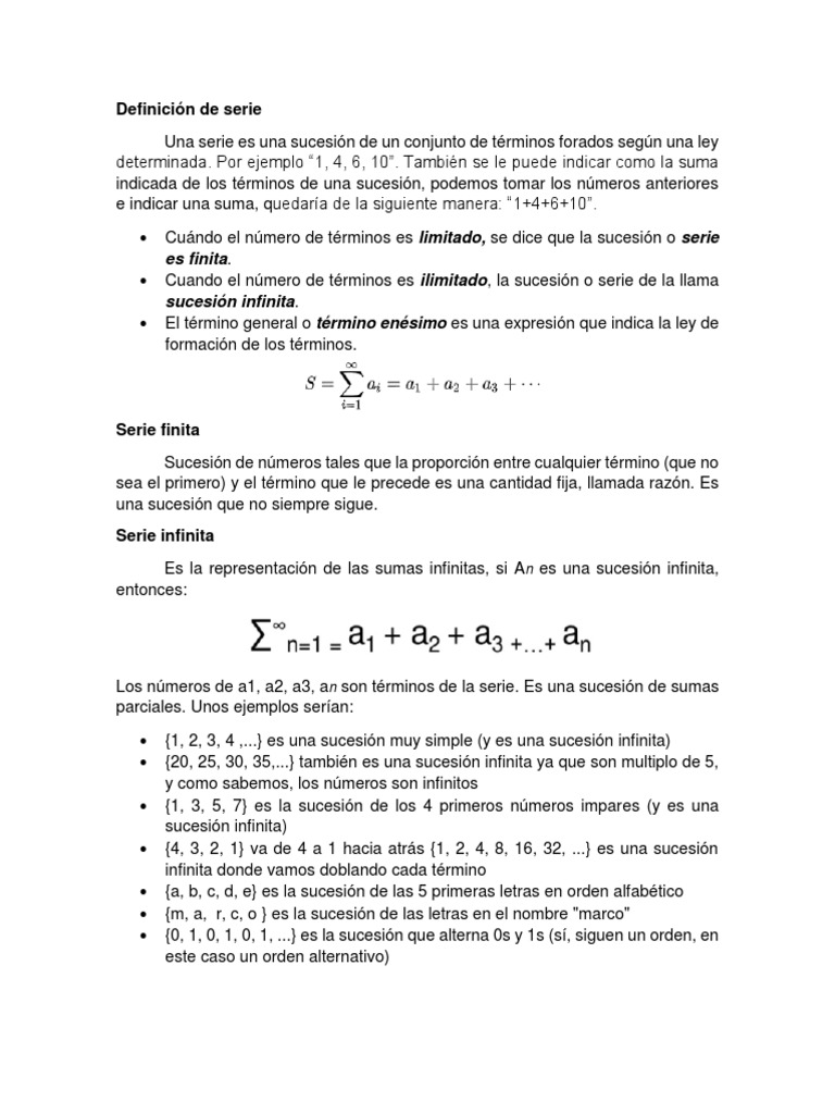 Definición y tipos de series matemáticas | PDF | Series (Matemáticas ...