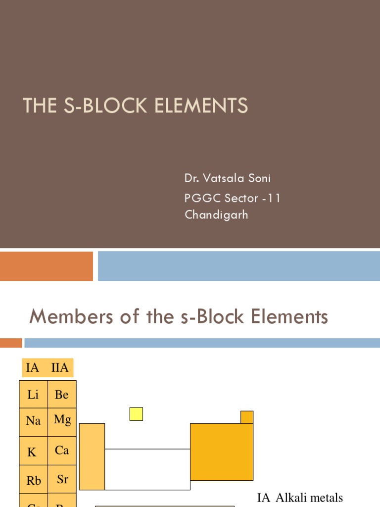 The S-Block Elements: Dr. Vatsala Soni PGGC Sector - 11 Chandigarh ...